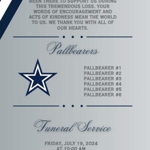 Navy and Grey Sports Fan Funeral Program Editable Canva Obituary ...