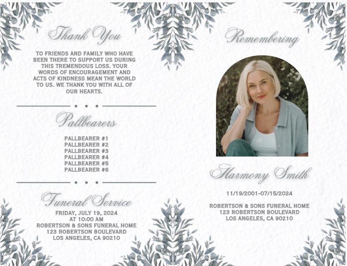 Nature's Elegance Funeral Program- 8.5x11 Half Fold Program, Feminine & Masculine Beautiful ...