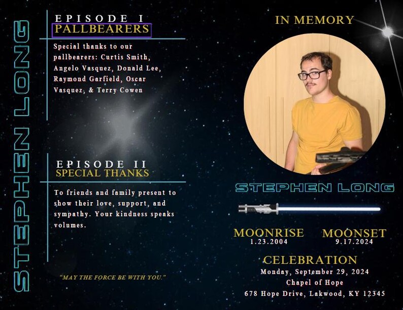 Space Themed Funeral Program Template - Sci-fi Memorial (digital ...