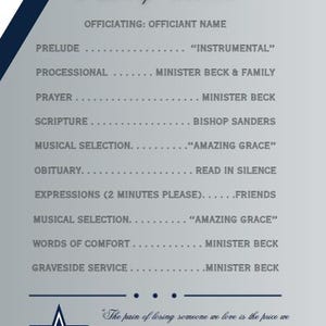Navy and Grey Sports Fan Funeral Program Editable Canva Obituary ...