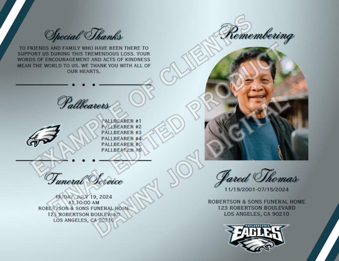 Teal and Silver Sports Fan Funeral Program Editable Canva Obituary ...