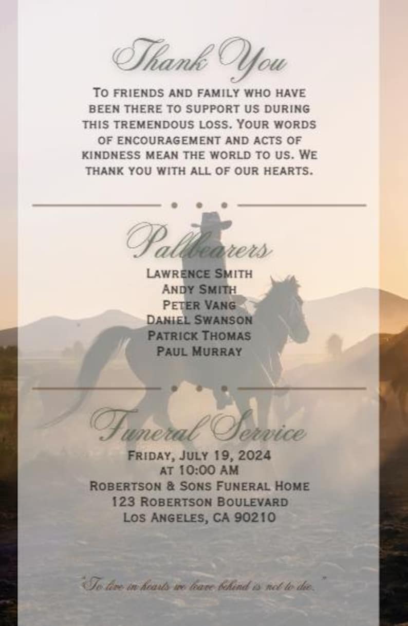 Western Funeral Program Template – Canva Obituary (digital Download) - Etsy