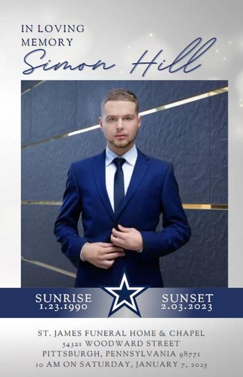 Navy & Grey Sports Funeral Program Template - 8.5x11 Bi-fold (digital ...