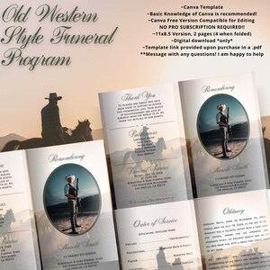 Western Funeral Program Template – Canva Obituary (digital Download) - Etsy