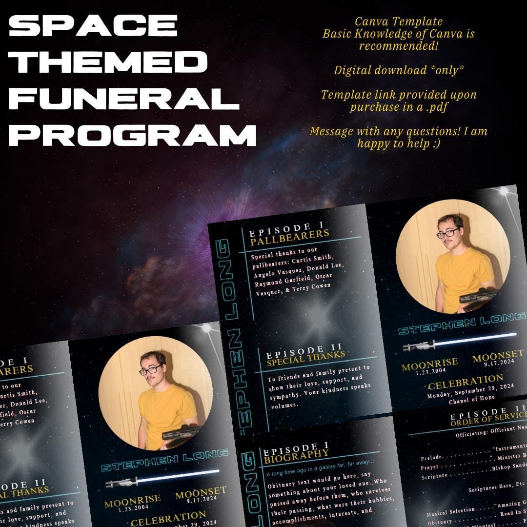 Space Themed Funeral Program Template - Sci-fi Memorial (digital ...