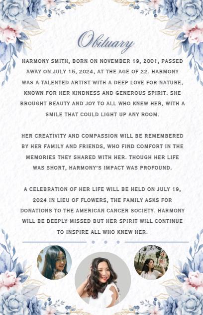 Elegant Blue & Pink Floral Funeral Program- 8.5x11 Half Fold Program, Feminine Beautiful ...