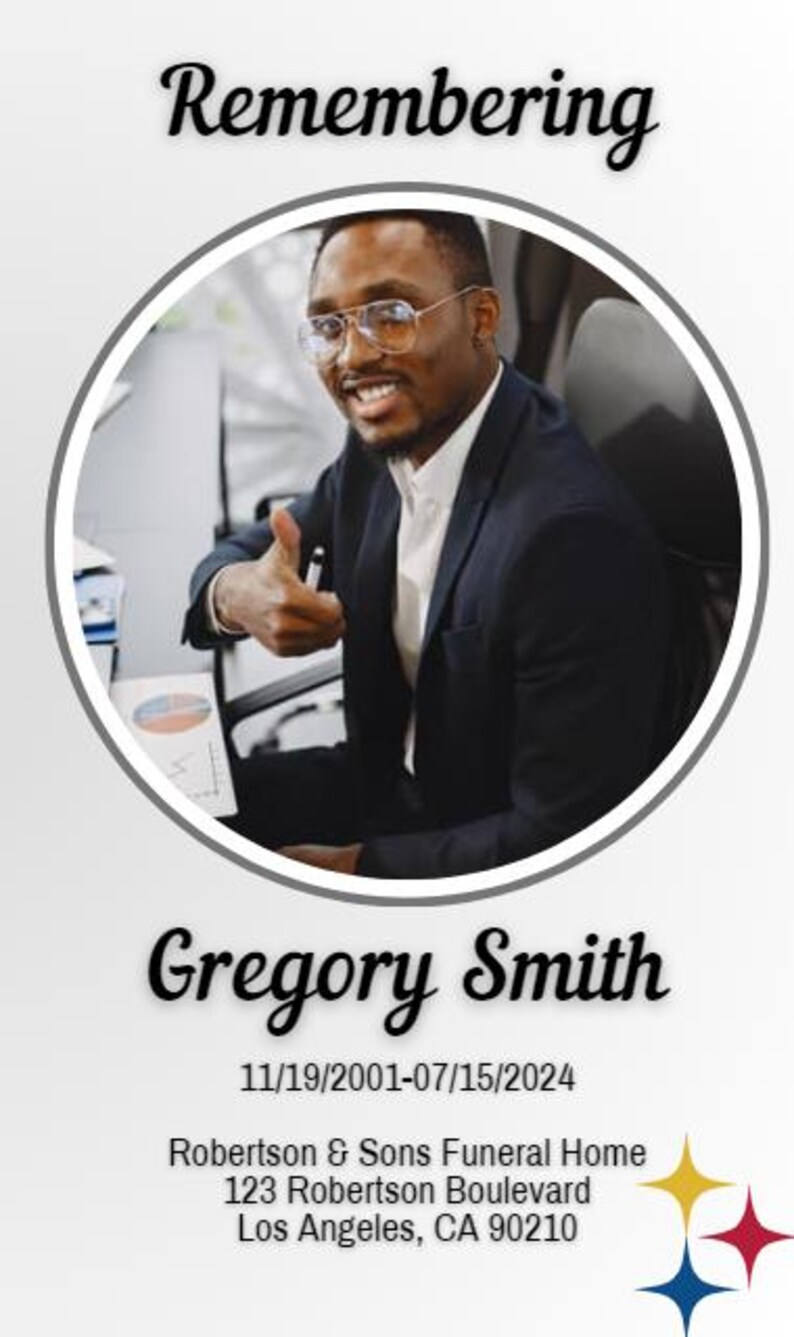 Sports Fan Funeral Program Template – Red, Yellow, Blue (editable Canva ...