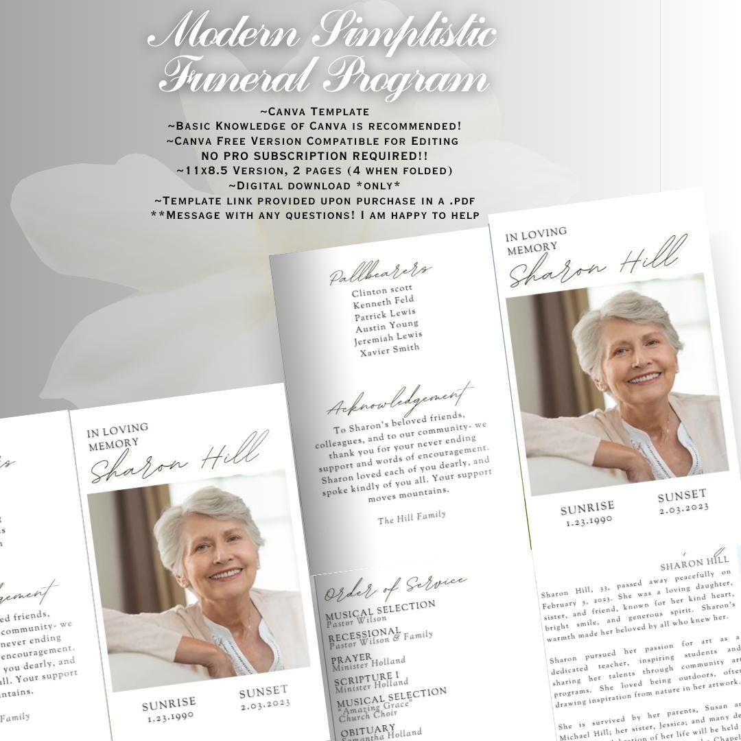 Modern Funeral Program Template – Green Cross, Canva Editable (digital ...