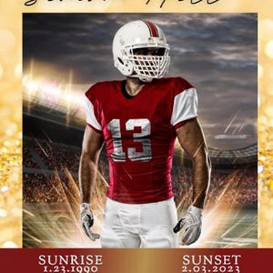 Sports Star Funeral Program Template – Red, Gold, Yellow (canva, 8.5x11 ...