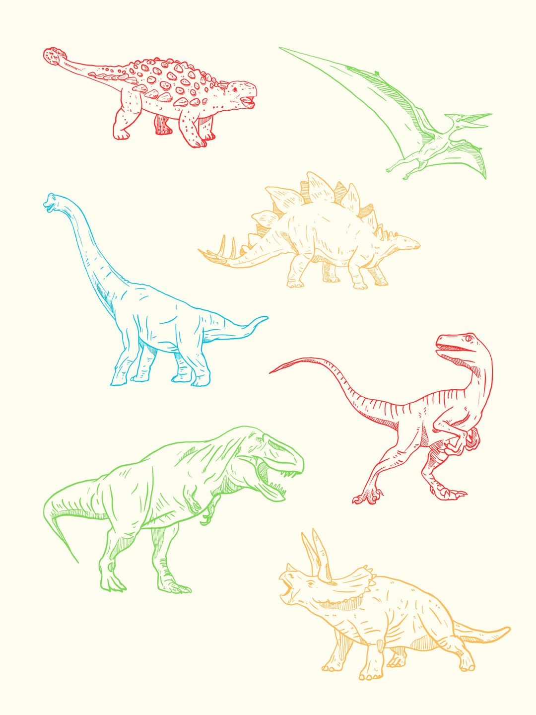 Dinosaur Line Drawing Poster - Etsy
