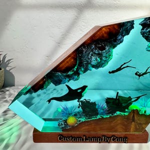 Orca and Free Divers Resin Lamp, Resin Epoxy Night Light, Ocean ...