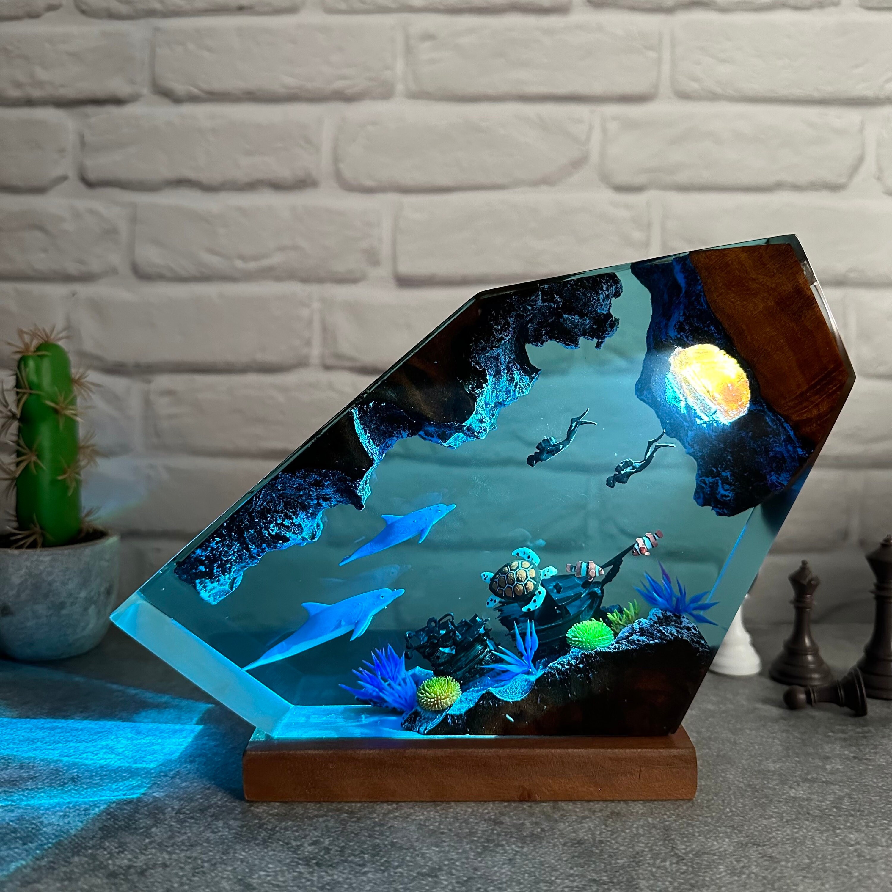 Dolphin Resin Lamp, Turtles Resin Night Light, Scuba Diver Gift, Ocean ...