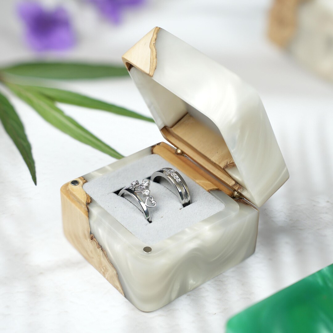 Unique Resin & Wood Engagement Ring Box – Rustic Wedding Ring Holder ...