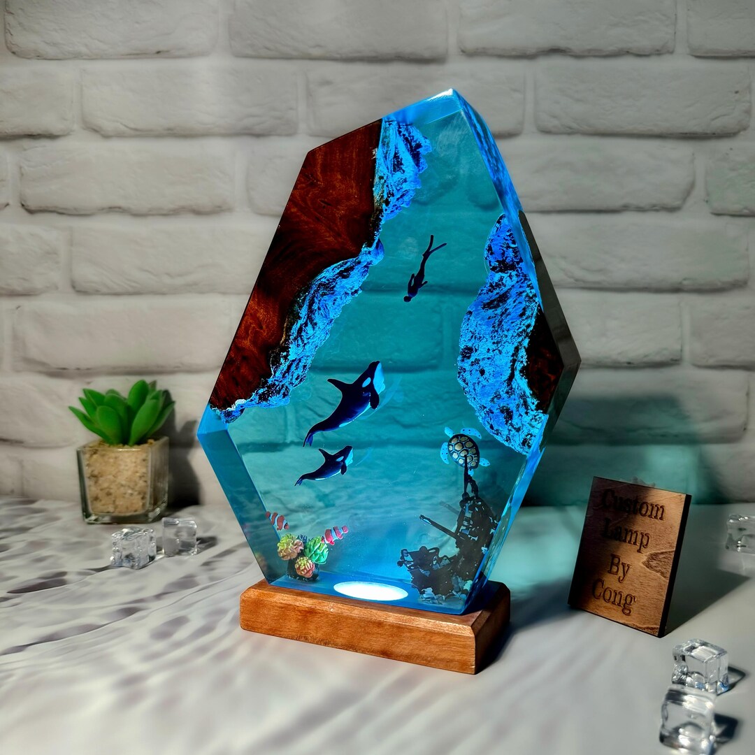 Orca and Turtle Resin Lamp, Killer Whale Custom Night Light, Best Resin ...