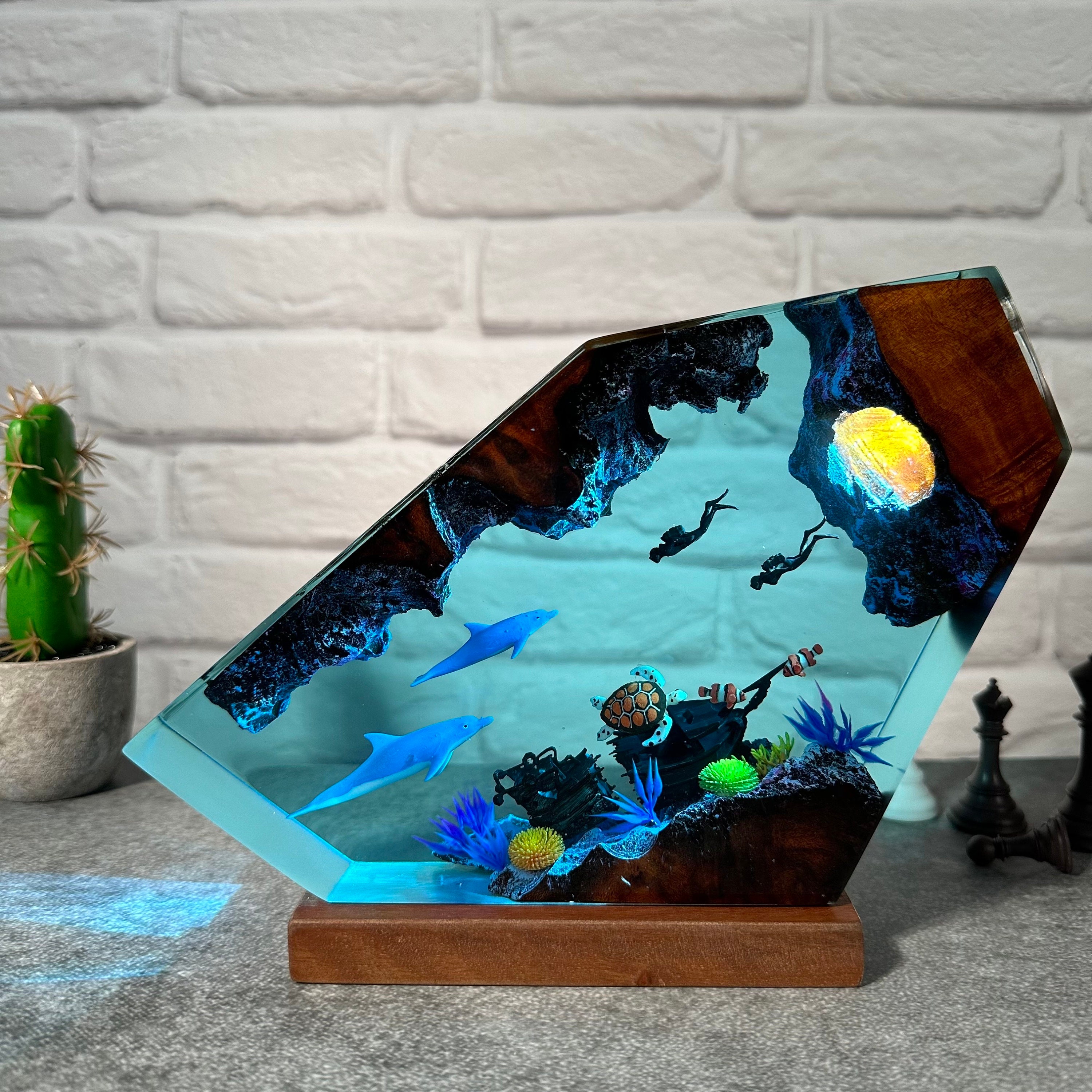 Dolphin Resin Lamp, Turtles Resin Night Light, Scuba Diver Gift, Ocean ...