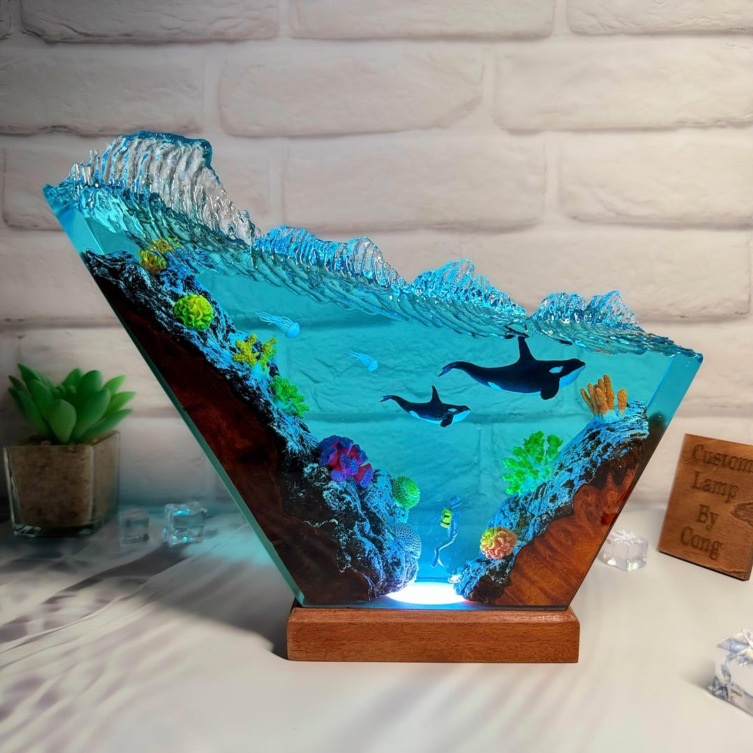Orca Shark and Scuba Diver Resin Lamp, Custom Night Light, Table Lamp ...