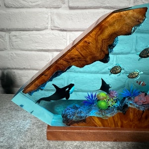 Orca Resin Epoxy Night Light, Turtles Resin Art Lamp, Handmade Resin Gift, Table Decor, Bedside ...