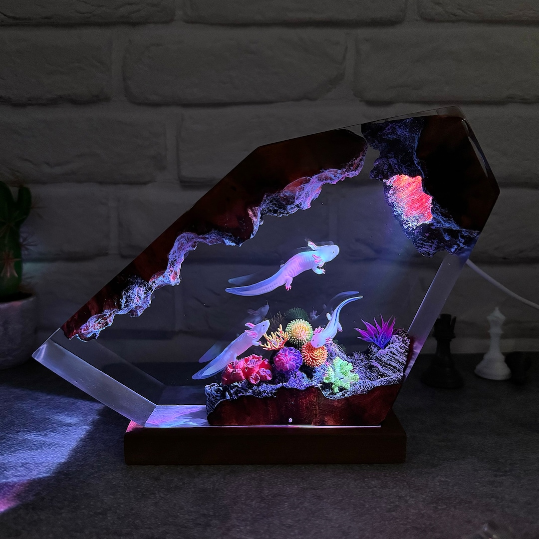 Axolotl Resin Lamp, Mexican Salamander Resin Art Lamp, Unique Resin ...