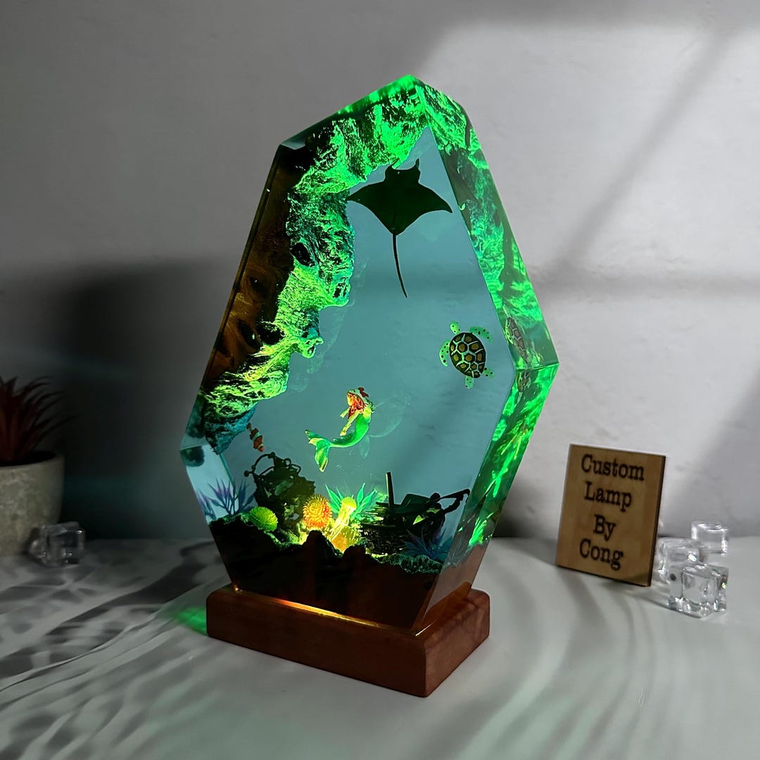 Mermaid Resin Art Lamp, Manta Ray Resin Epoxy Night Light, Ocean ...