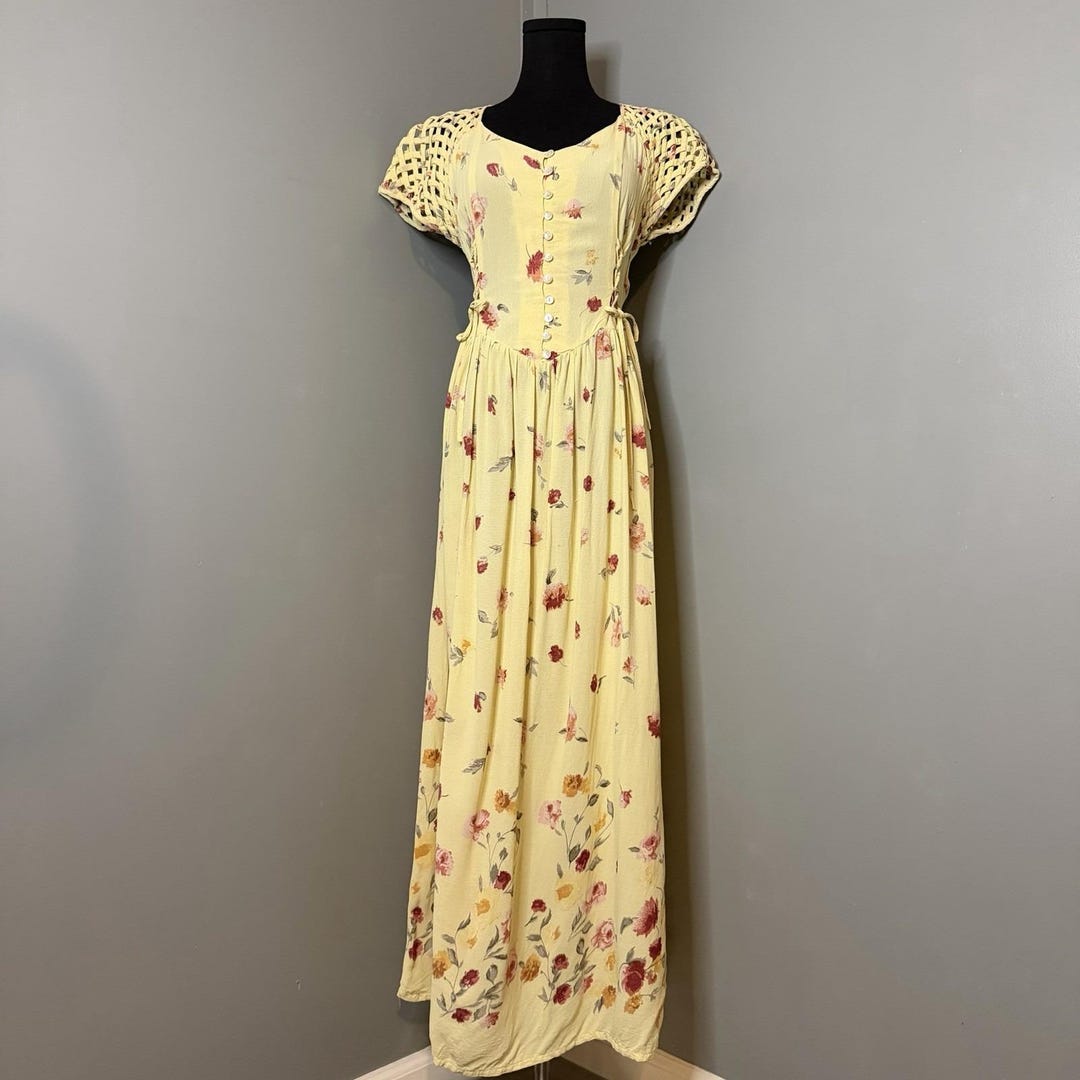 Vtg René Derhy French Floral Maxi Dress S Boho Cottagecore Corset-style ...