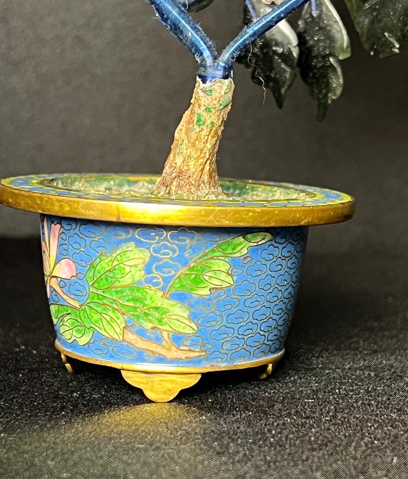 Antique Collectible Chinese Jade Bonsai Tree in Cloisonne Pot With ...