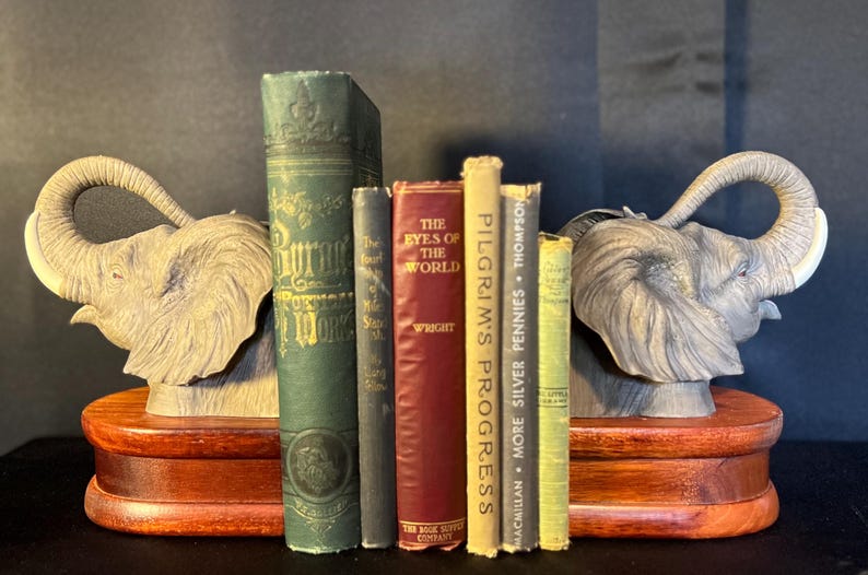 Andrea by Sadek Realistic Elephant Bookends With Wood Base & Trunk Up ...