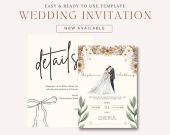 Editable Wedding Invitation Canva Template Vintage With Photo Design ...