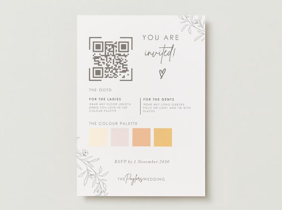 Editable Wedding Invitation With QR Code Canva Template Minimalist ...