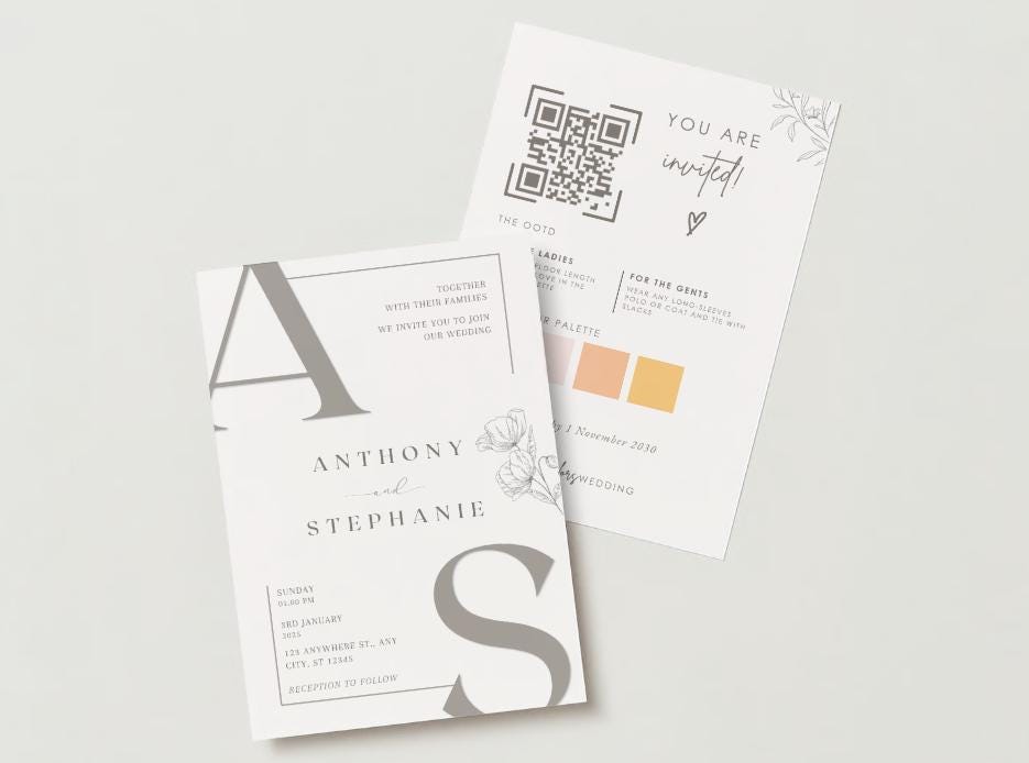 Editable Wedding Invitation With QR Code Canva Template Minimalist ...