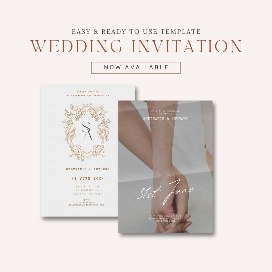 Editable Wedding Invitation Canva Template Vintage With Photo Design ...