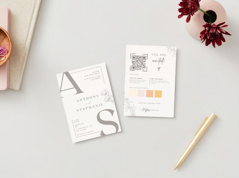Editable Wedding Invitation With QR Code Canva Template Minimalist ...