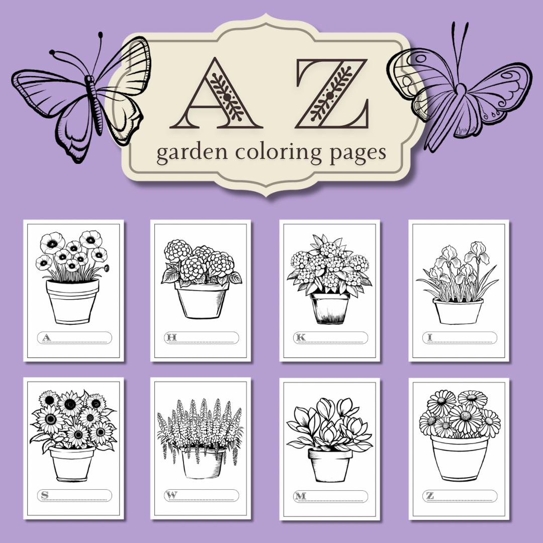 Garden Flower Alphabet Coloring Book Printable Adult Kids Cute ...