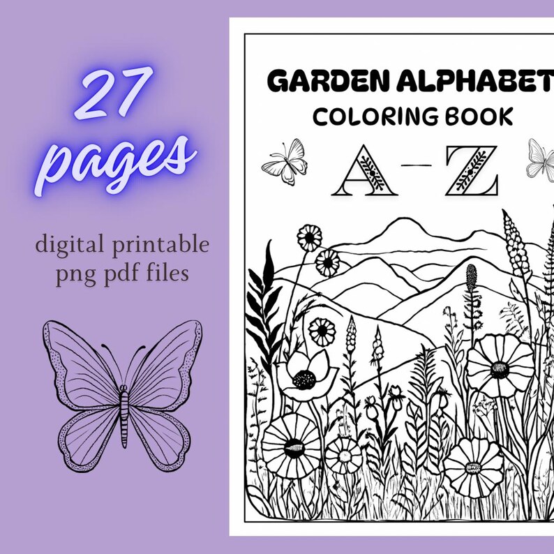 Garden Flower Alphabet Coloring Book Printable Adult Kids Cute ...