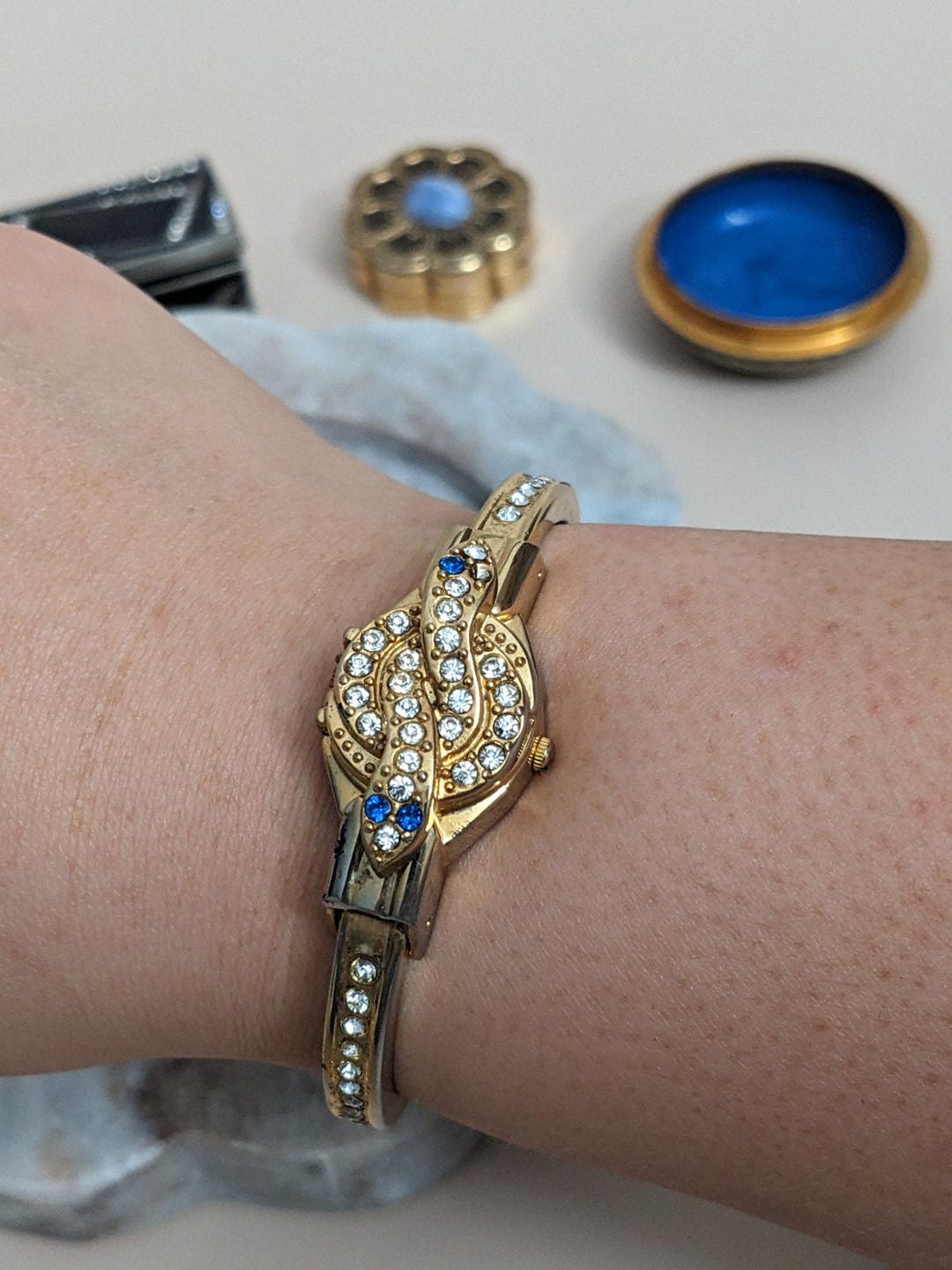 Vintage R Miller Gold Tone Bangle Peek a Boo Watch With Snake ...