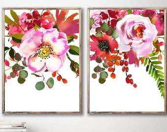 Red flower wall art | Etsy