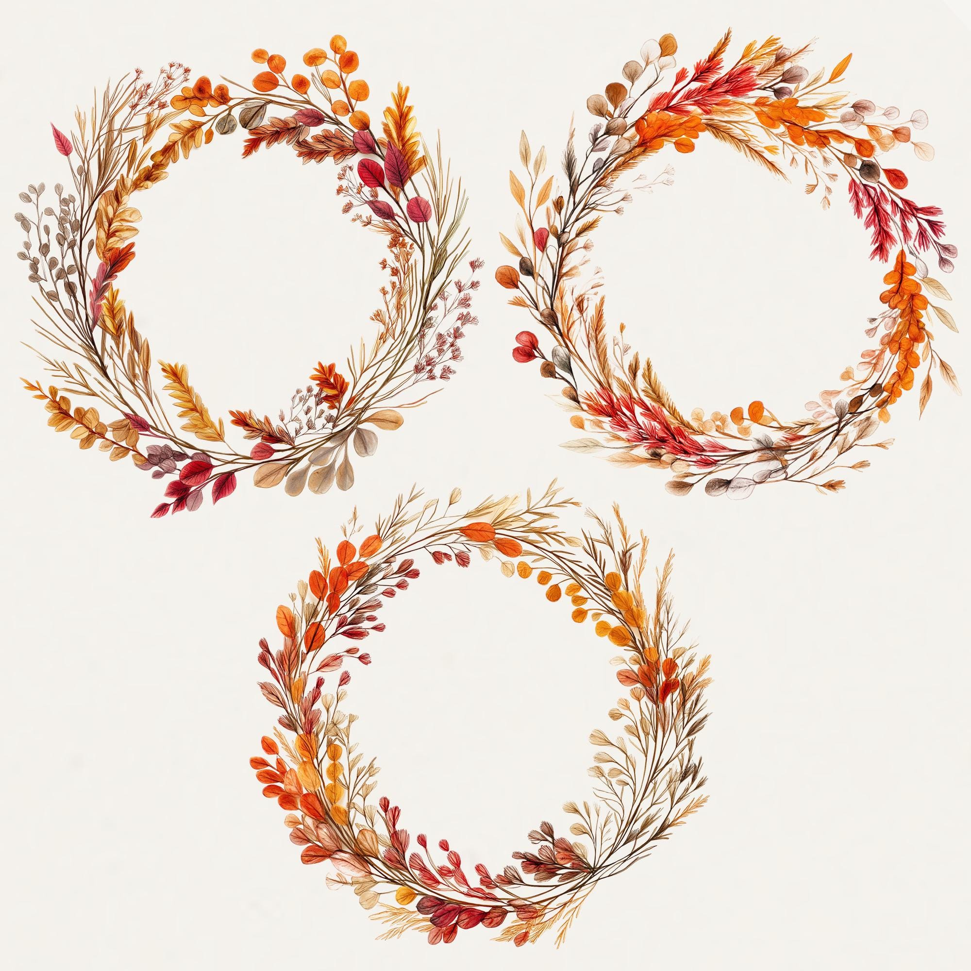 Autumn Wreath Watercolour Fall Clipart Autumn Harvest Leaves Digital ...