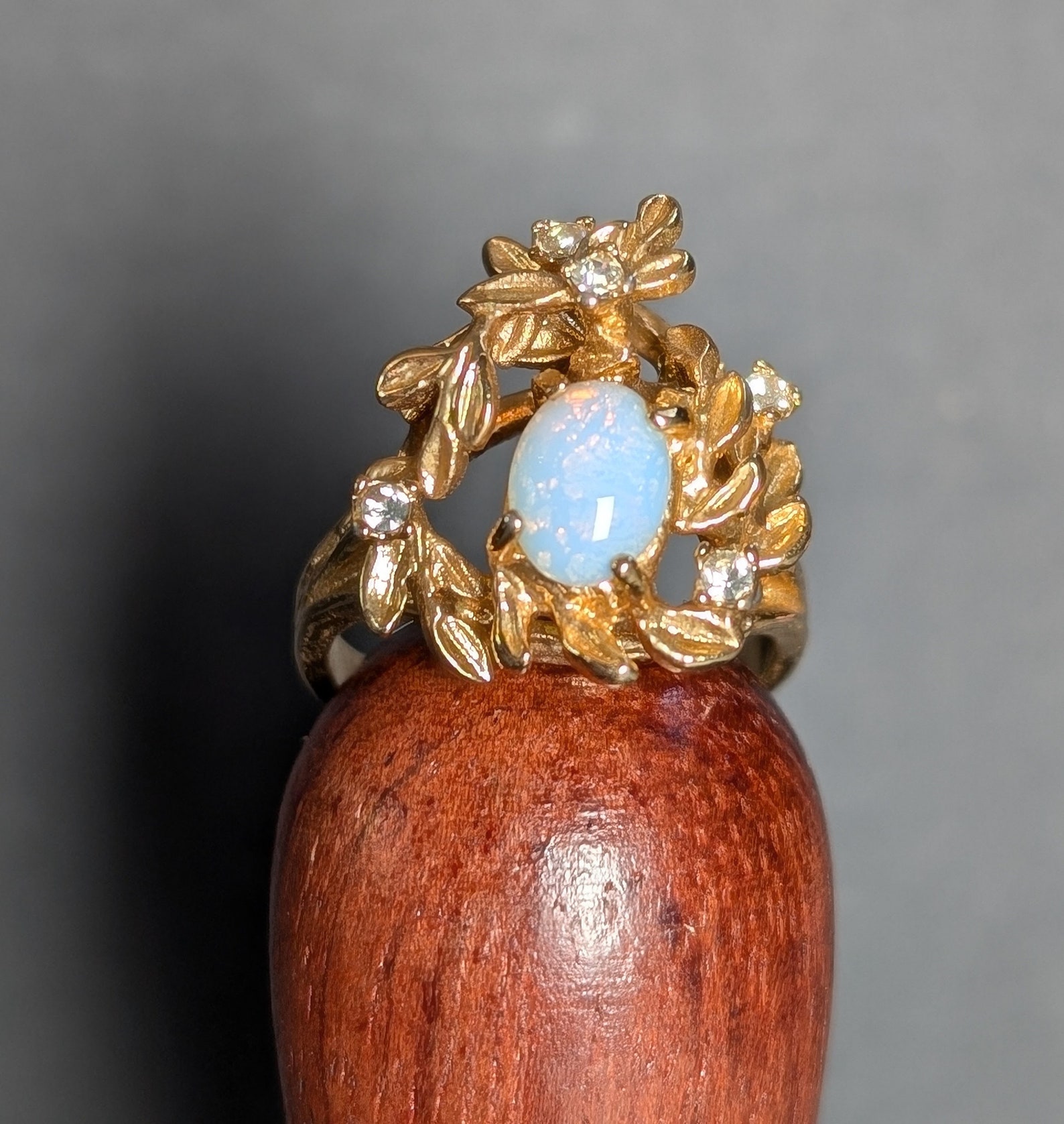 Vintage 18K HGE Gold Ring With Opalite and Crystal Accents - Size 7 - Etsy