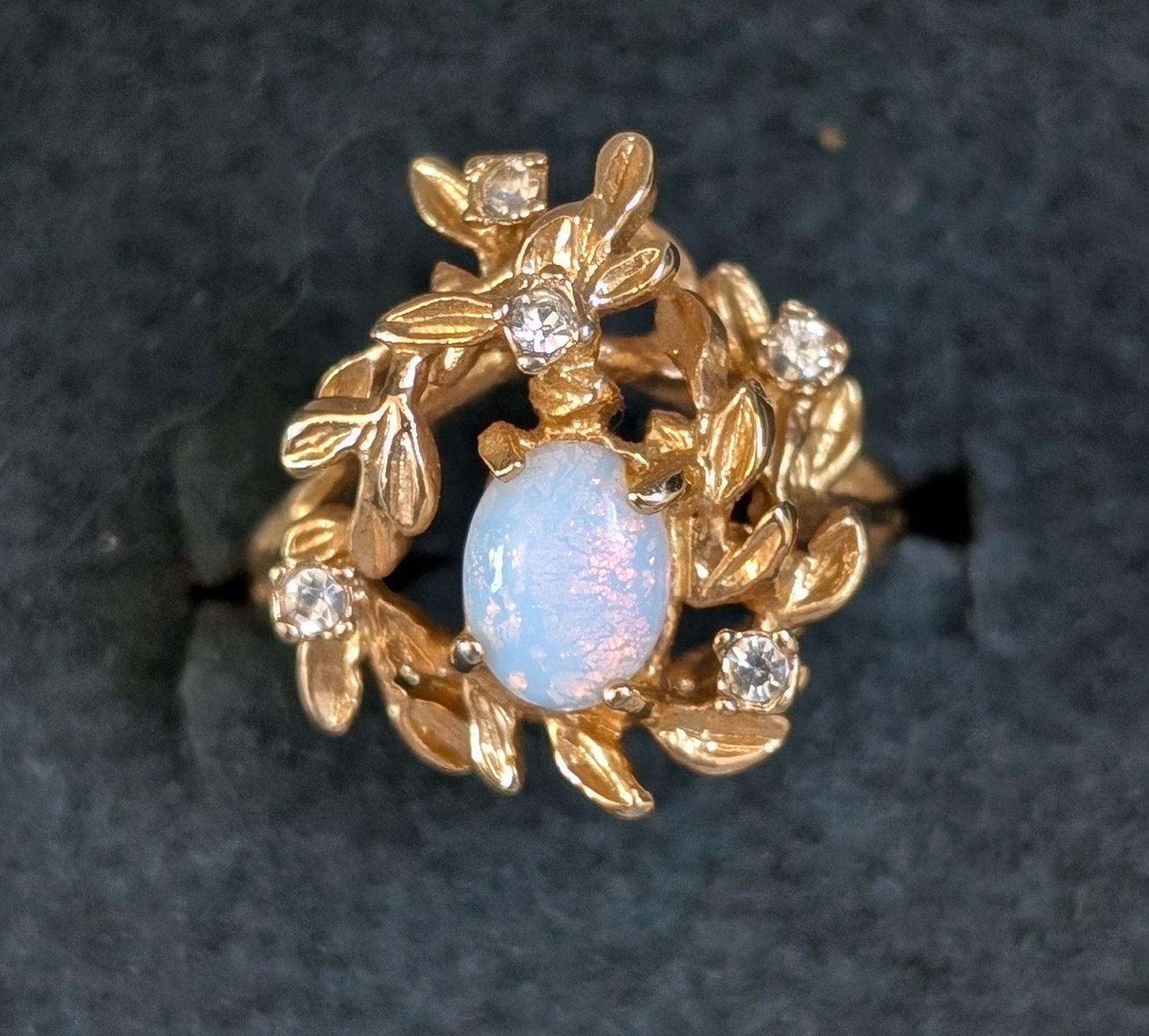 Vintage 18K HGE Gold Ring With Opalite and Crystal Accents - Size 7 - Etsy