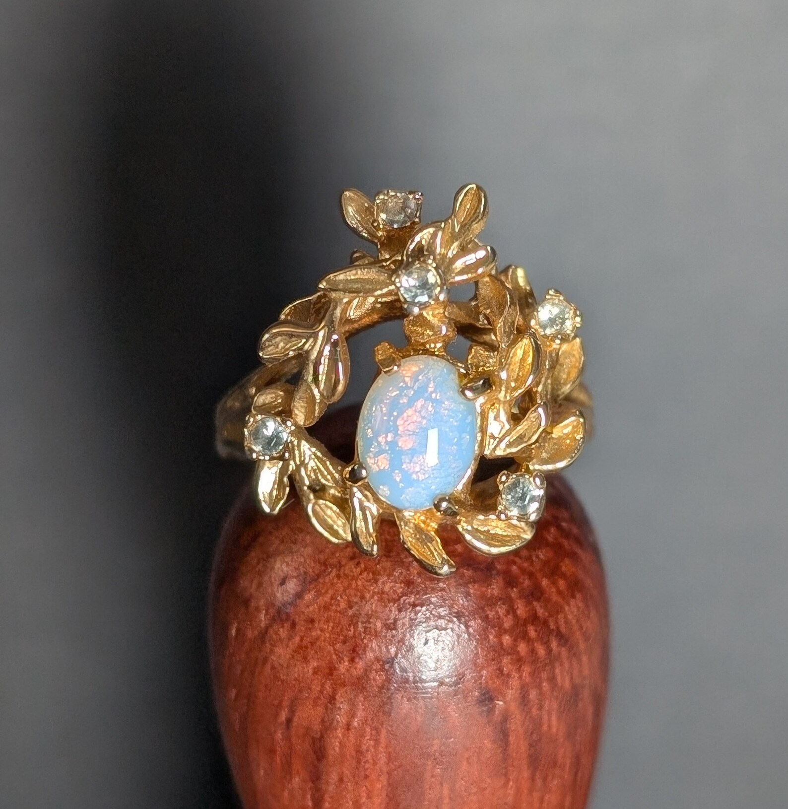 Vintage 18K HGE Gold Ring With Opalite and Crystal Accents - Size 7 - Etsy