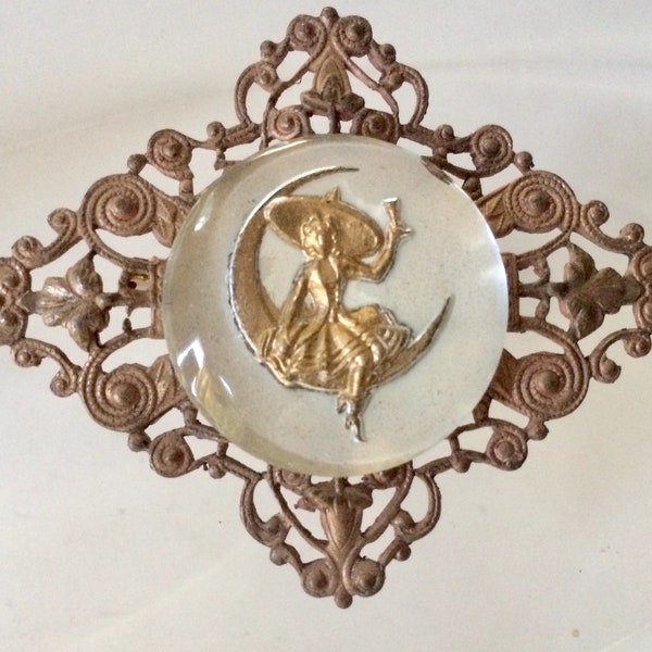 Filigree Moon Brooch - Etsy