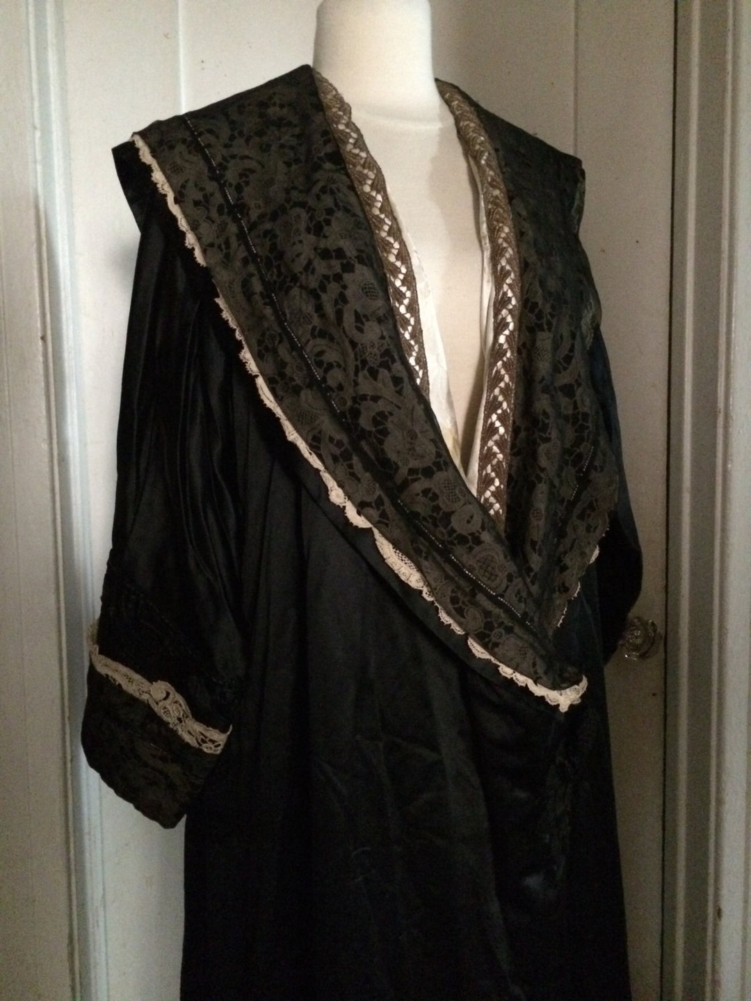 Museum Quality Antique Edwardian Opera Coat Black Silk Satin Hand-made ...