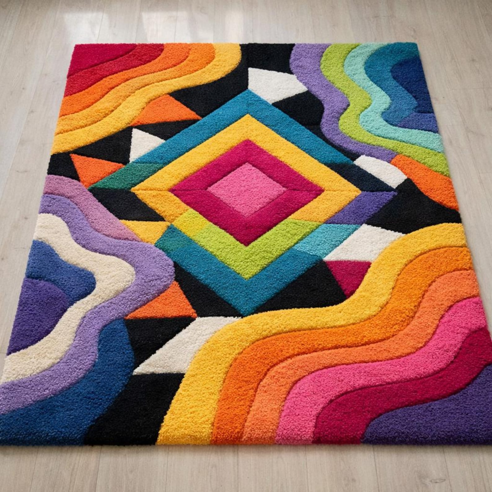 Colorful Wool Rug, Dopamine Decor Area Carpet, Hand Tufted Rainbow ...