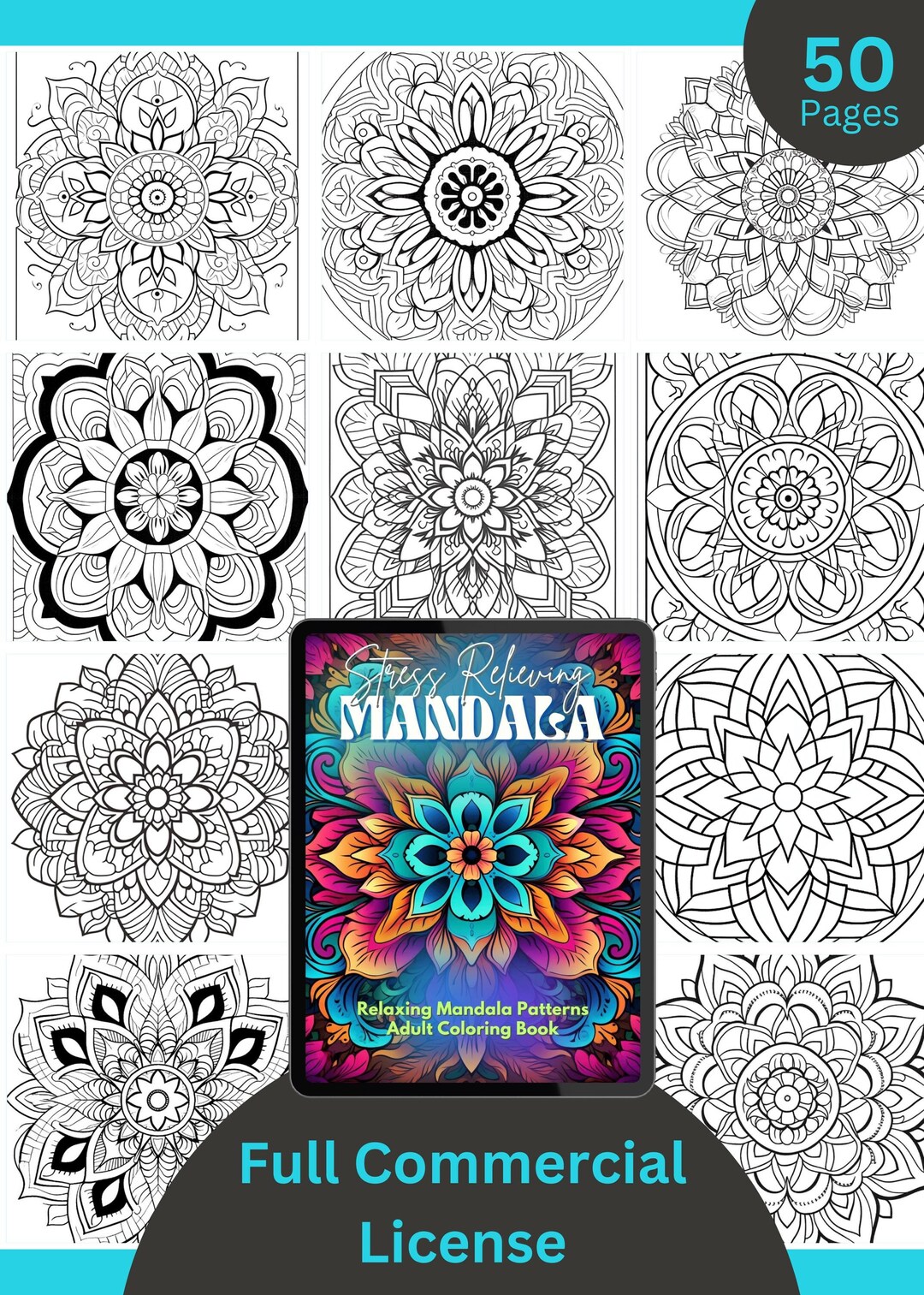 50 Mandala Coloring Pages | Adult Coloring Pages | Grayscale Coloring ...