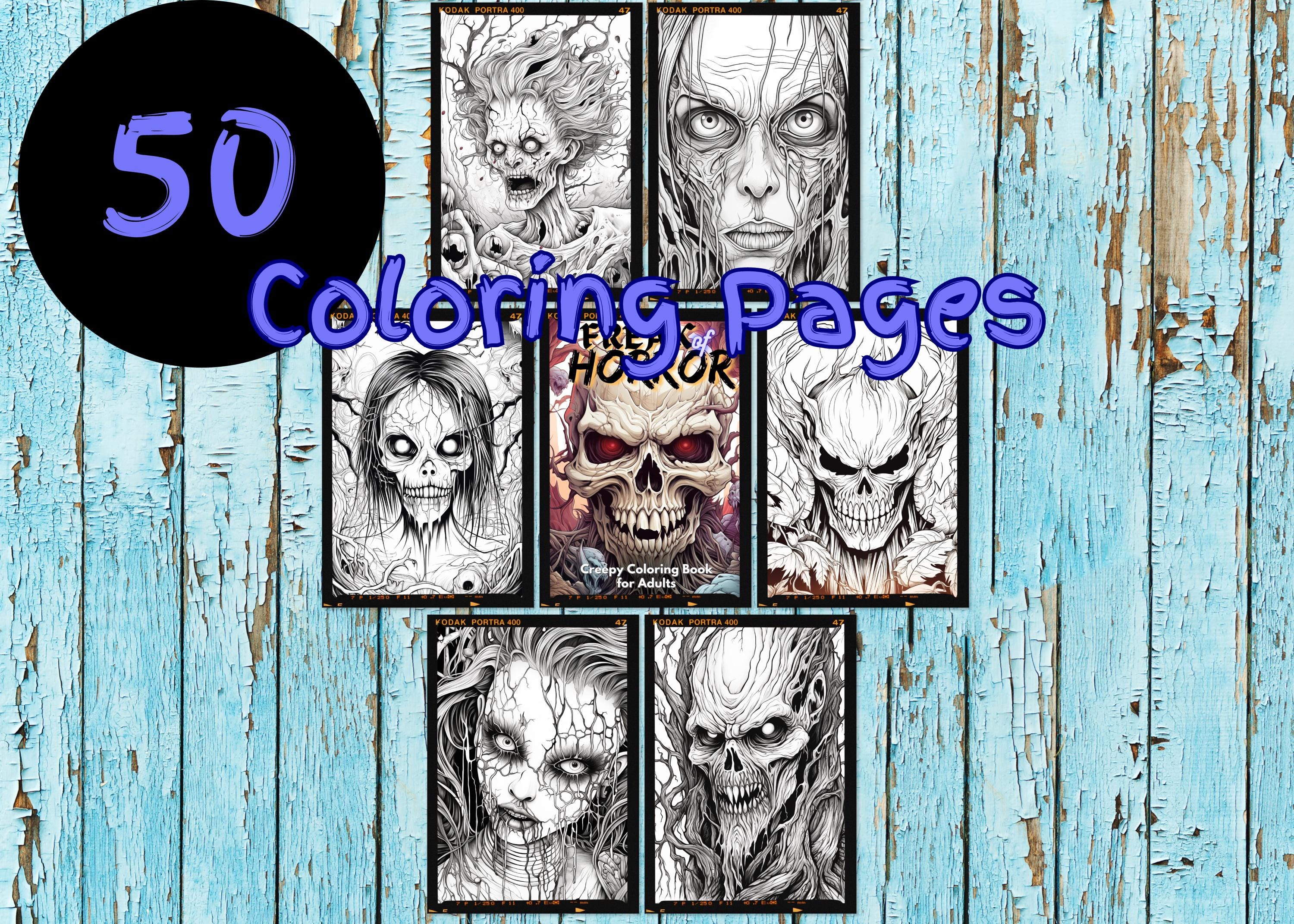50 Creepy Halloween Coloring Pages | Adult Coloring Pages | Grayscale ...