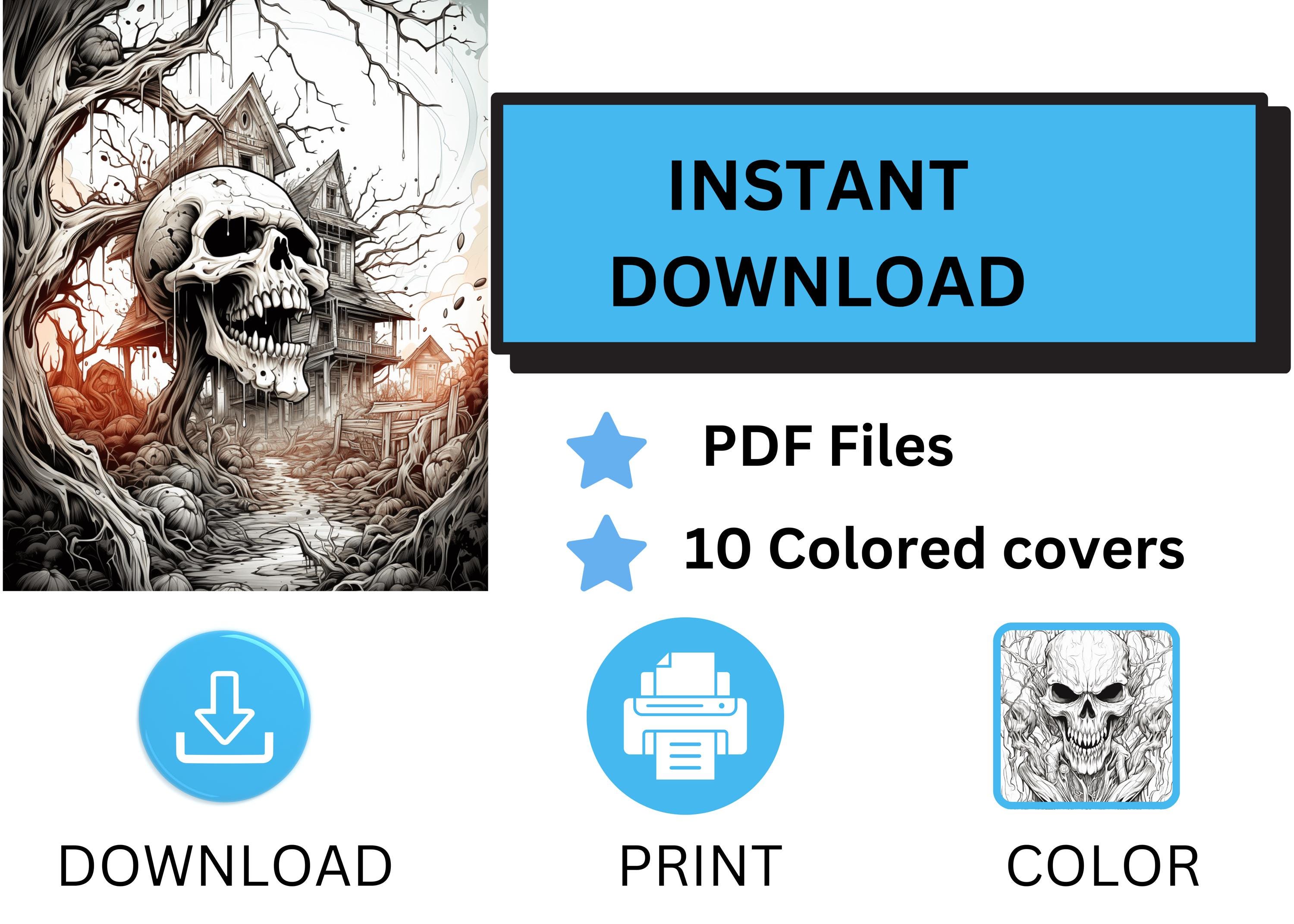 50 Creepy Halloween Coloring Pages | Adult Coloring Pages | Grayscale ...