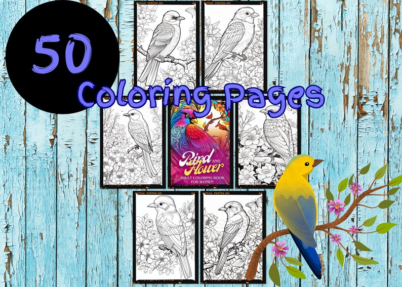 50 Cute Bird Coloring Pages | Floral | KDP Interior | Adults + Kids ...
