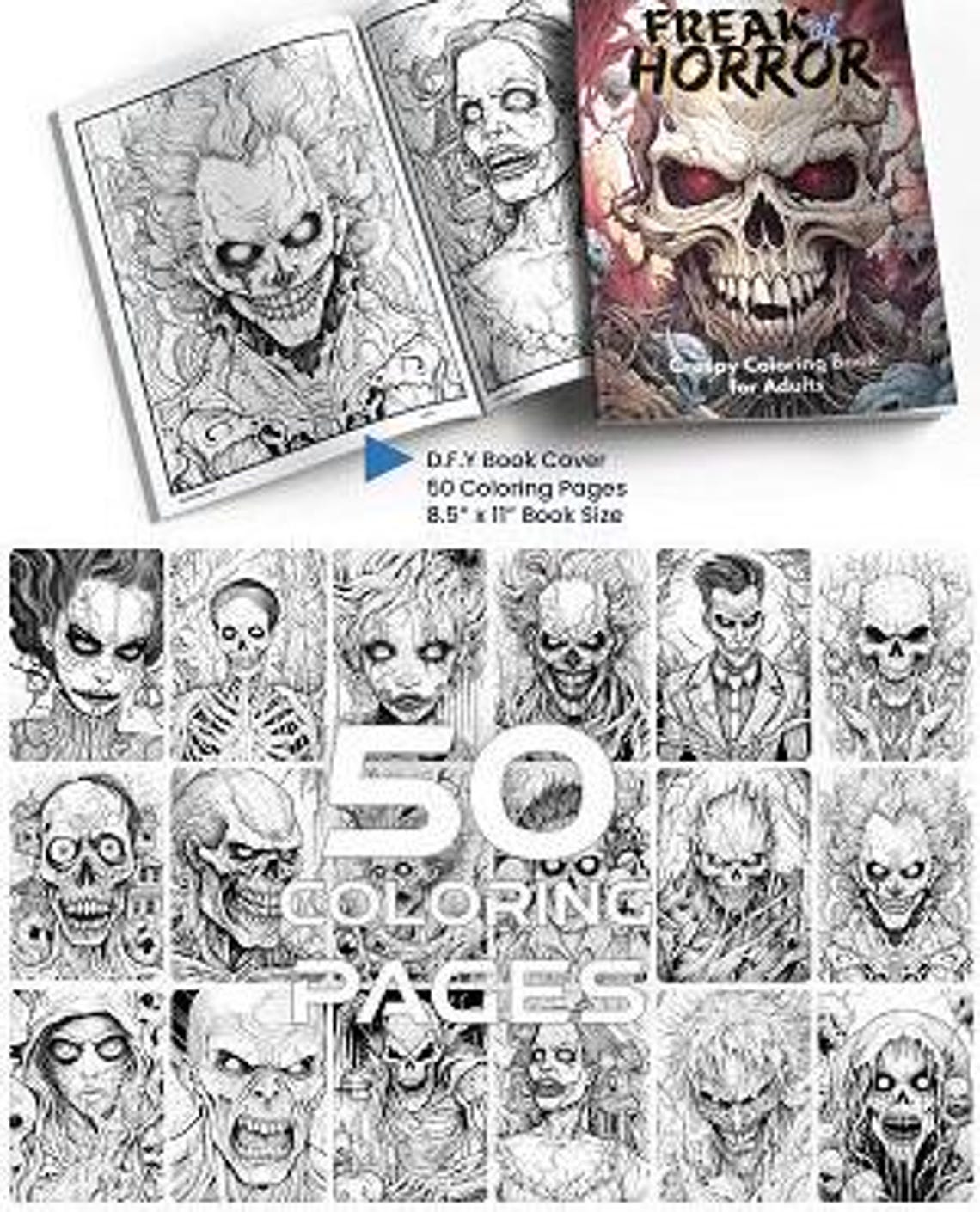50 Creepy Halloween Coloring Pages | Adult Coloring Pages | Grayscale ...