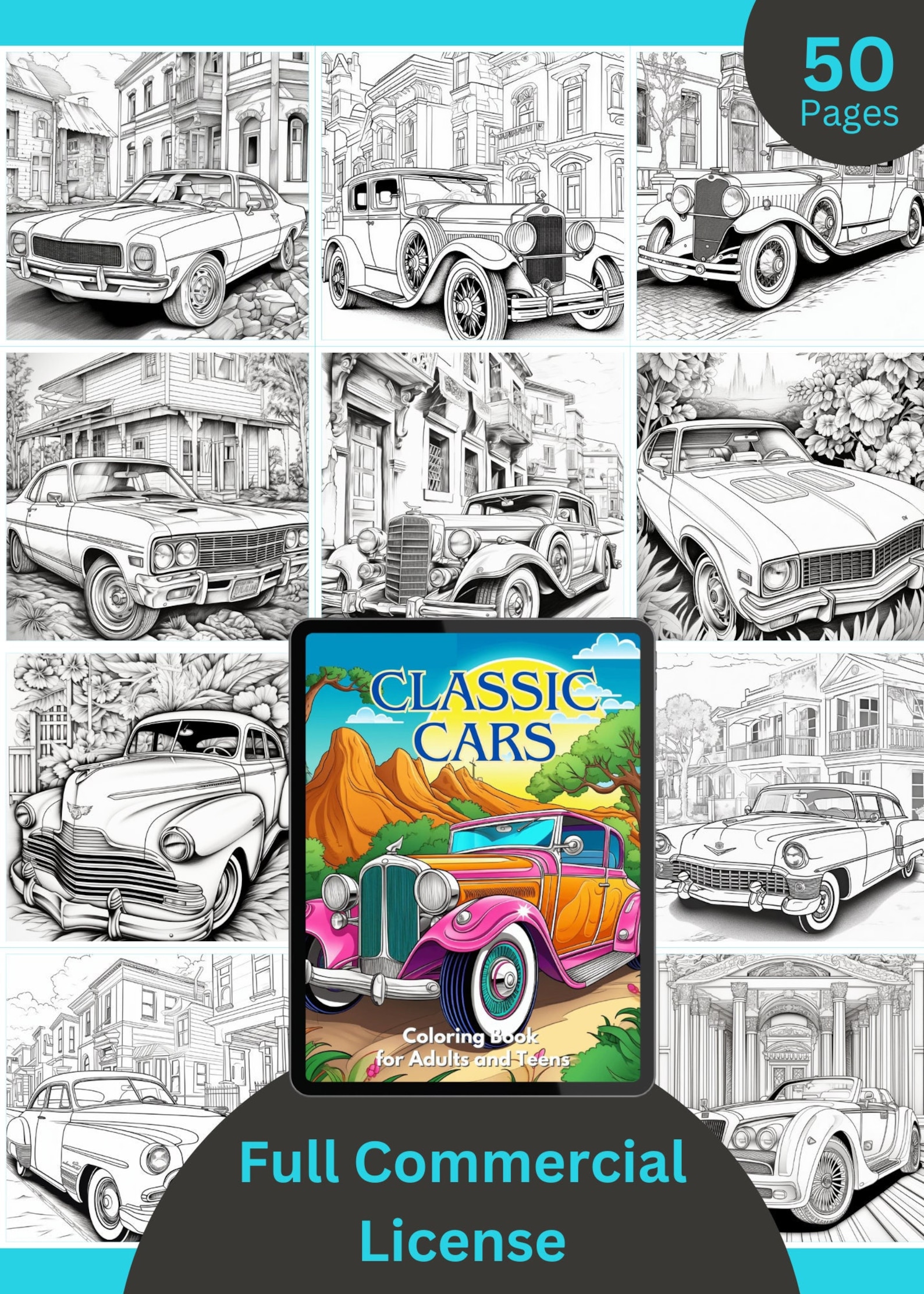 50 Classic Car Coloring Pages for Adults | Boys Coloring Pages | Resell ...