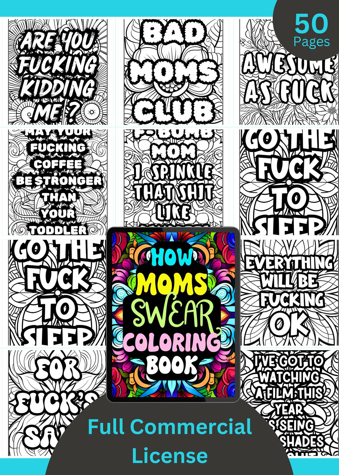 50 Mom Swear Words Coloring Pages | Curse Word Coloring Pages | Funny ...