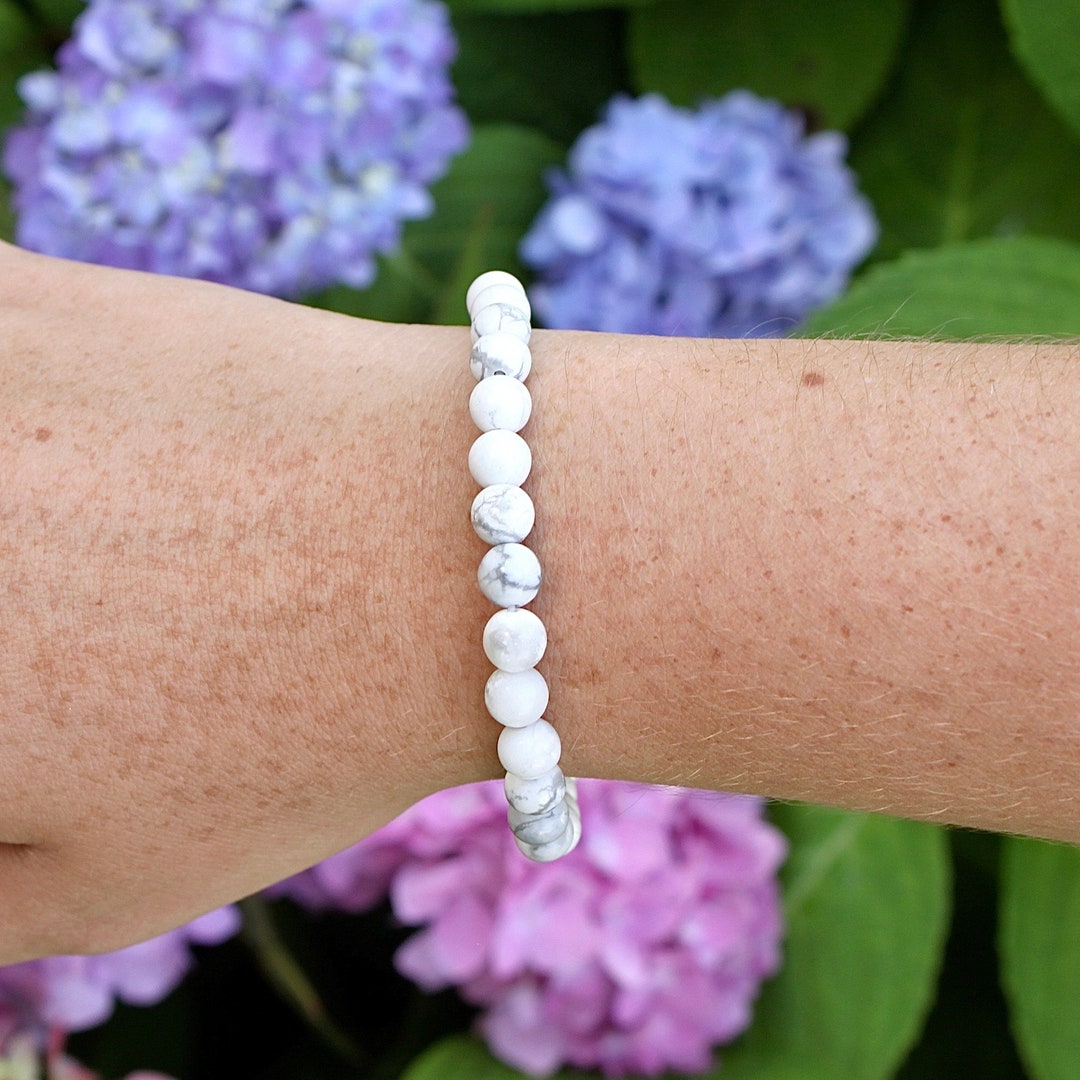 Howlite 6mm Beaded Grade A+ Genuine Gemstone Bracelet, Crystal Beaded ...